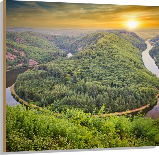 Hout - Landschap van Heuvels begroeid met Bomen en een Rivier - 100x100 ...