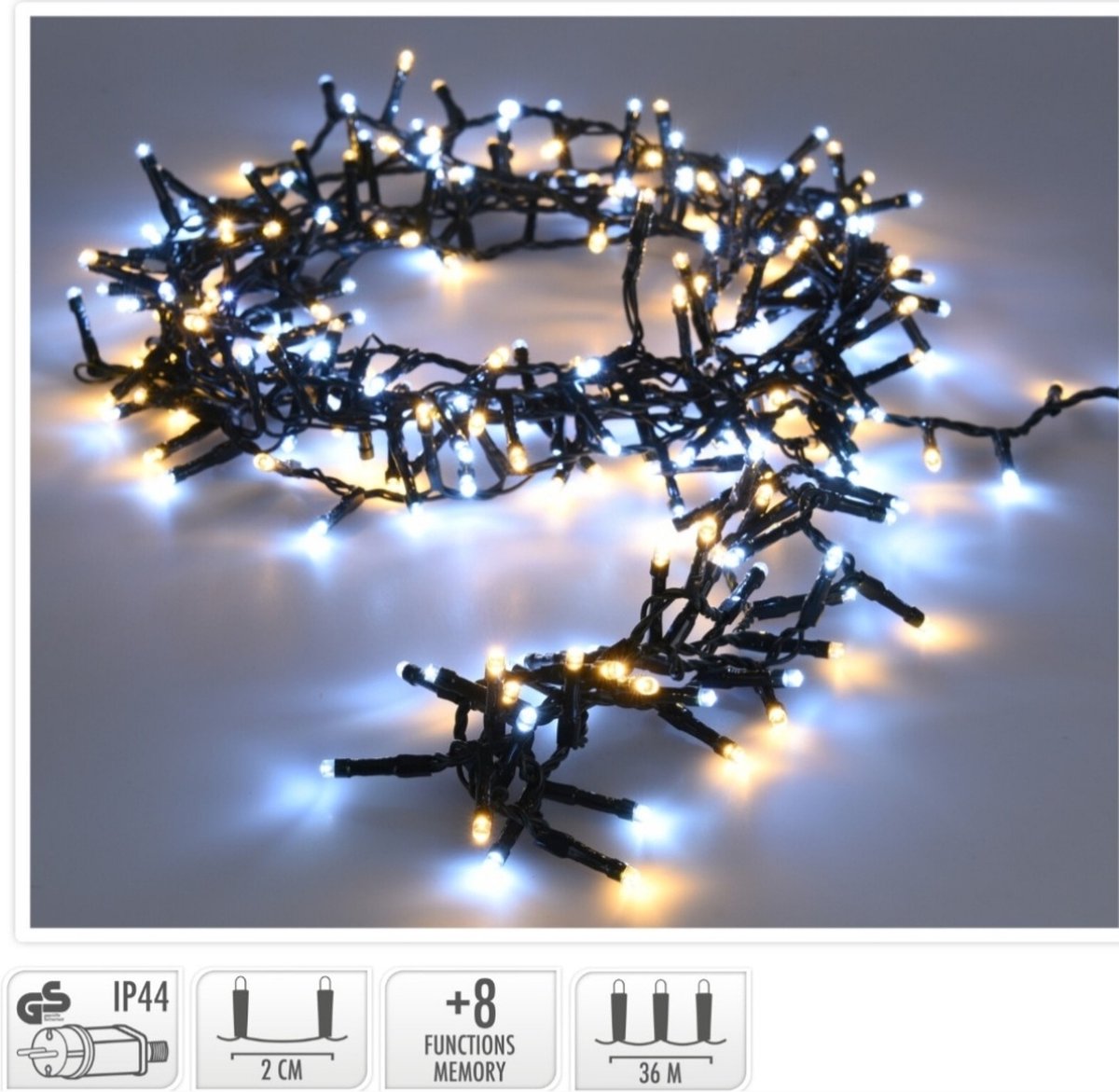 Microcluster - 1800 LED - 36 meter - 8 Standen - Wit en Warm wit | bol