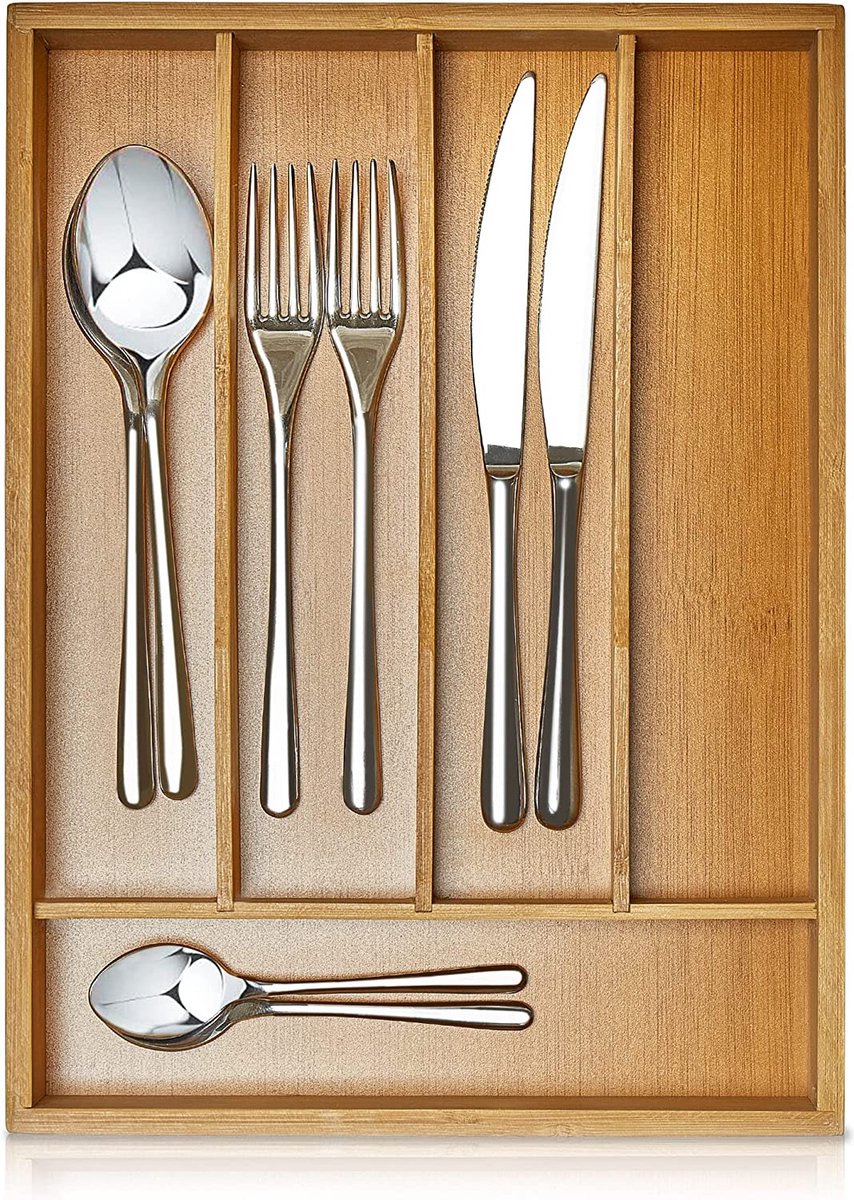 SCHOBERG Houten bestekbak 34 cm x 25 cm x 5 cm | Bamboe enkele keuken ...