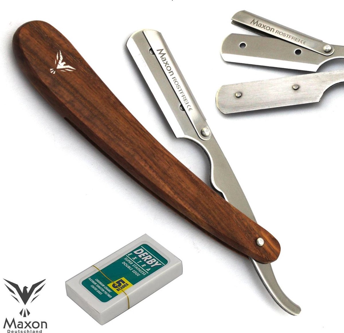 Maxon Giftset - Luxe Shavette Klassiek Barbiermes van Hout & 5x2 Derby ...