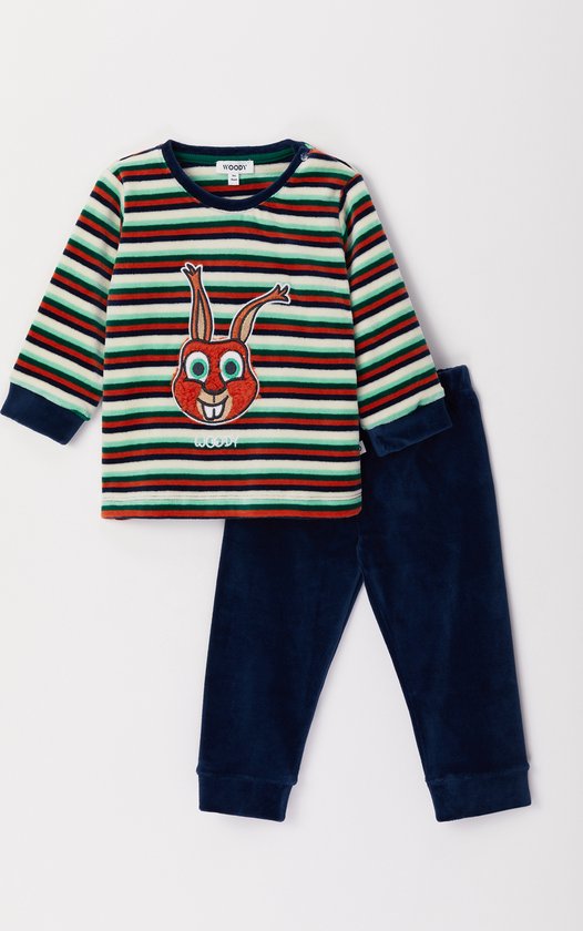 Woody pyjama velours baby jongens - multicolor gestreept - eekhoorn ...