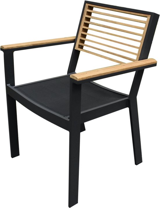 York dining tuinstoel met armleuning aluminium zwart teak | bol