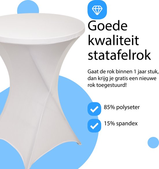 Statafelrok Wit x 4 – ∅80-85 x 110 cm – Statafelhoes Stretch 4 Stuks – Tafelhoezen... | bol