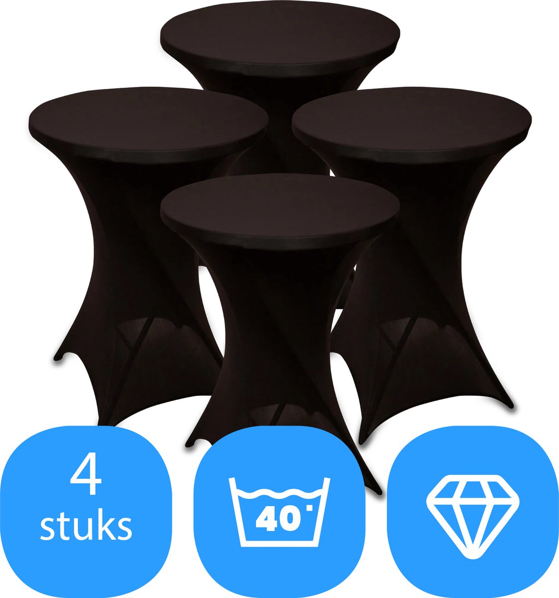 Statafelrok Zwart x 4 – ∅80-85 x 110 cm – Statafelhoes Stretch 4 Stuks – Tafelhoezen... | bol