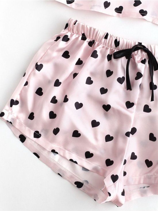Amaranta Satin Short Set With Heart Nachtmode Nachthemd Pajamas Pink