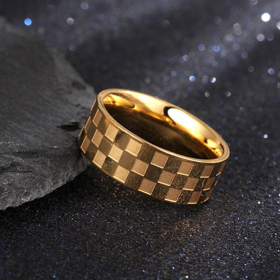 Goud kleurige Ring met Ruitjes Patroon - 18 - 22mm - Ringen Mannen ...
