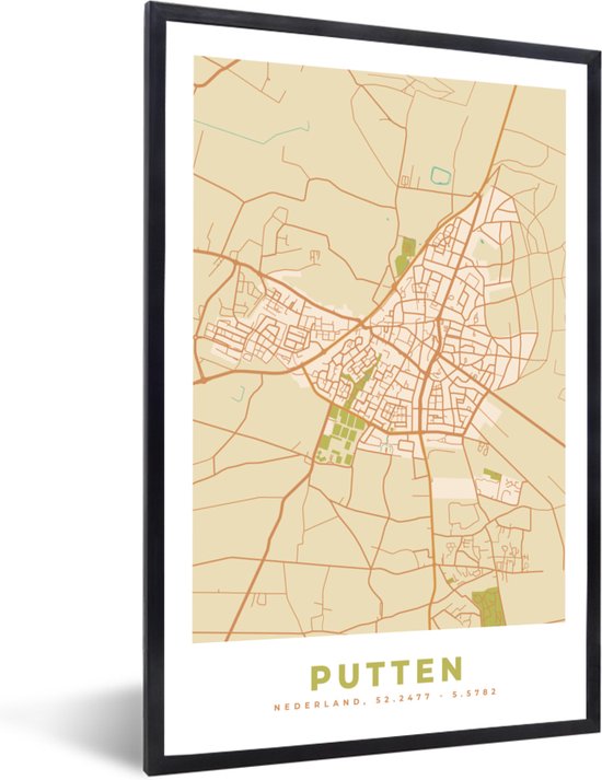 Fotolijst incl. Poster - Putten - Plattegrond - Kaart - Stadskaart - 80x120 cm -... | bol