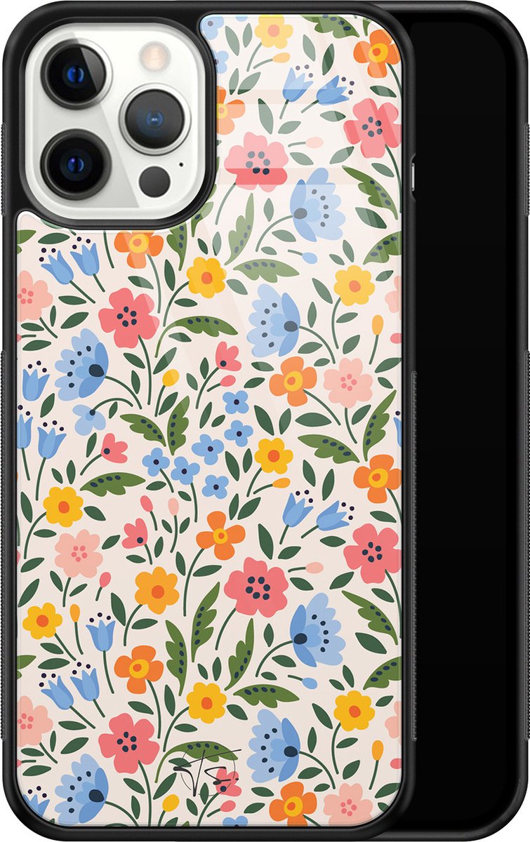 iPhone 12 Pro Max hoesje glas - Romantische bloemen - Multi - TPU ...