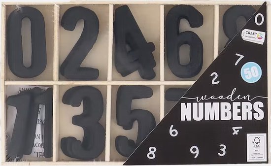 Houten Cijfers – Zwart – 50-delig – 4 x 1.5 cm | bol