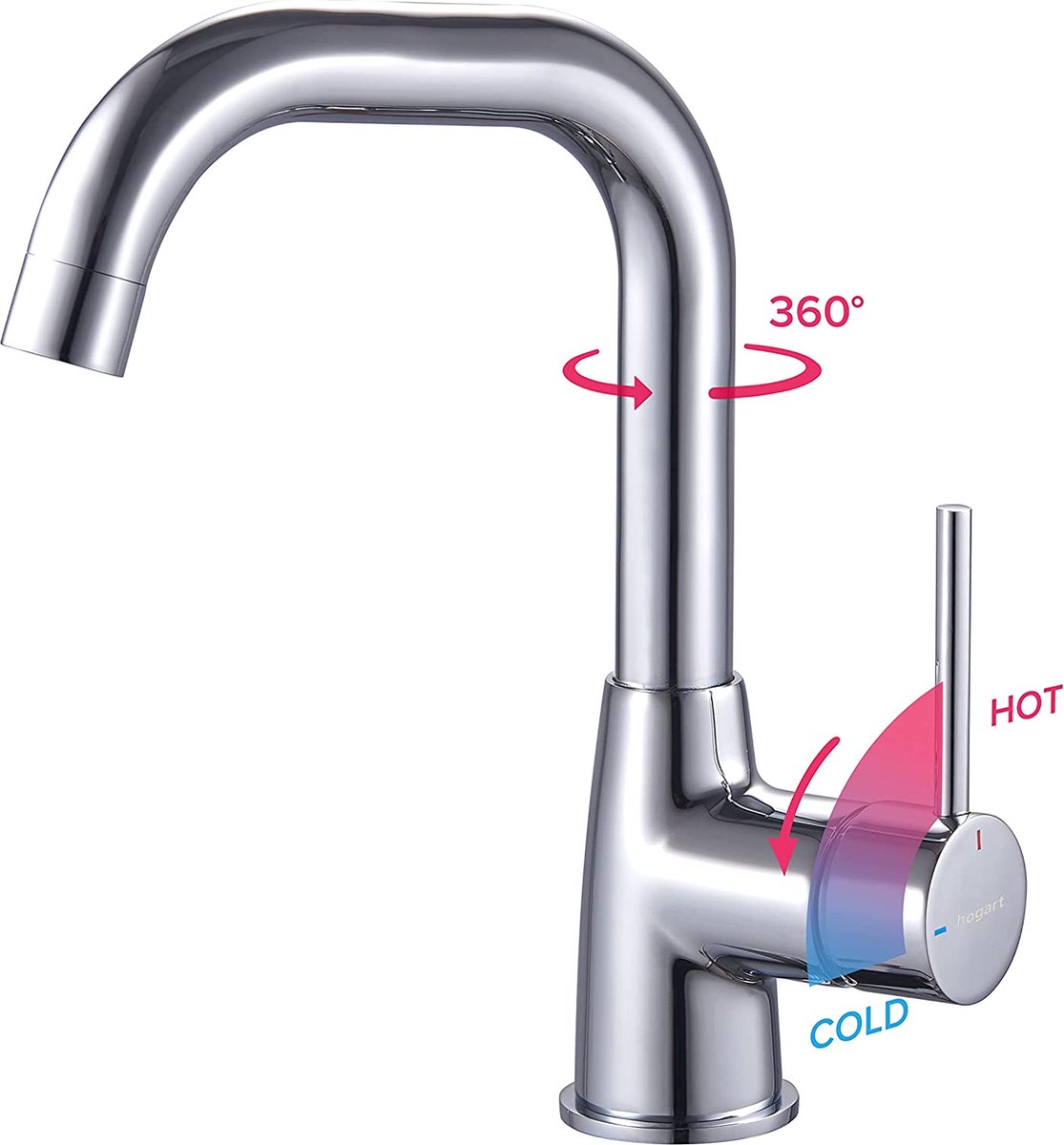 HOGART Wastafelarmaturen, chroom hoog, waterkraan voor badkamer en ...