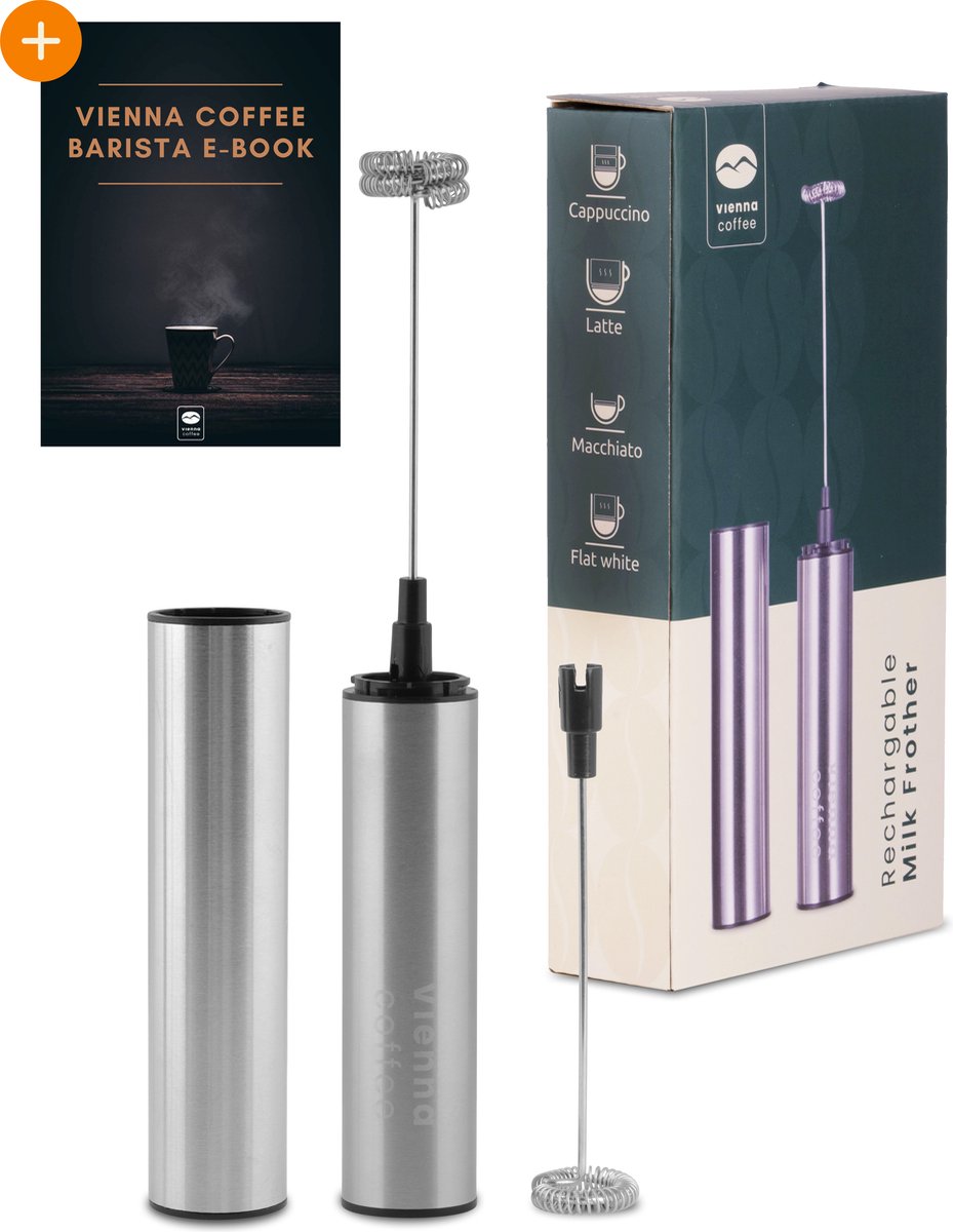 Vienna Coffee Melkopschuimer Handmatig – 2 Opschuimers – Oplaadbaar – 2 Snelheden –... | bol.com