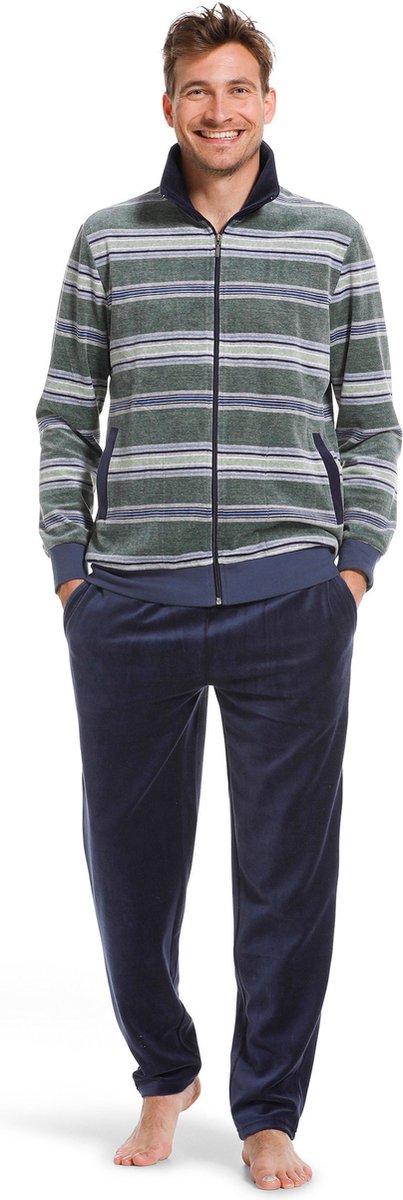 Pastunette heren Huispak Velours - Green Stripe - M - Grijs | bol.com