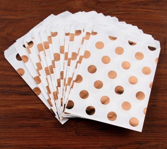 25 Papieren Uitdeelzakjes met Stippen Goud - Papier Traktatie zakjes ...