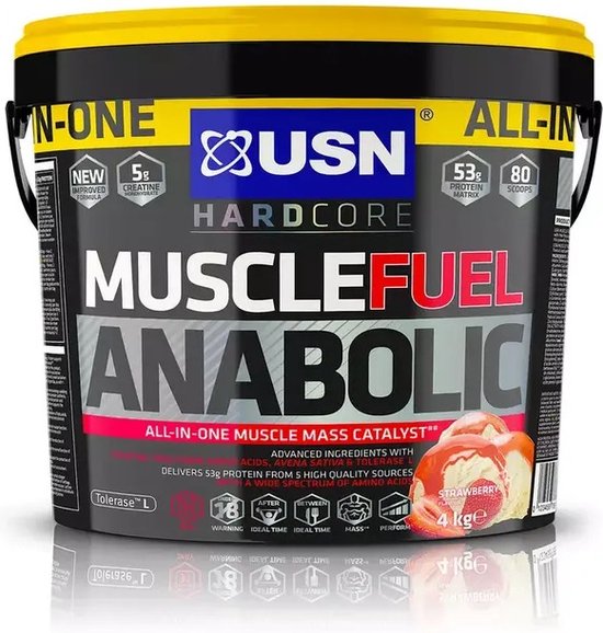 USN Muscle Fuel Anabolic 4 KG - Aardbei Smaak - Mass Gainer, Weight ...