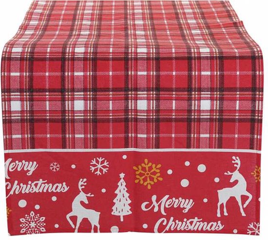 Kerst thema print tafelloper katoen van 50 x 150 cm - Kerst print Merry ...