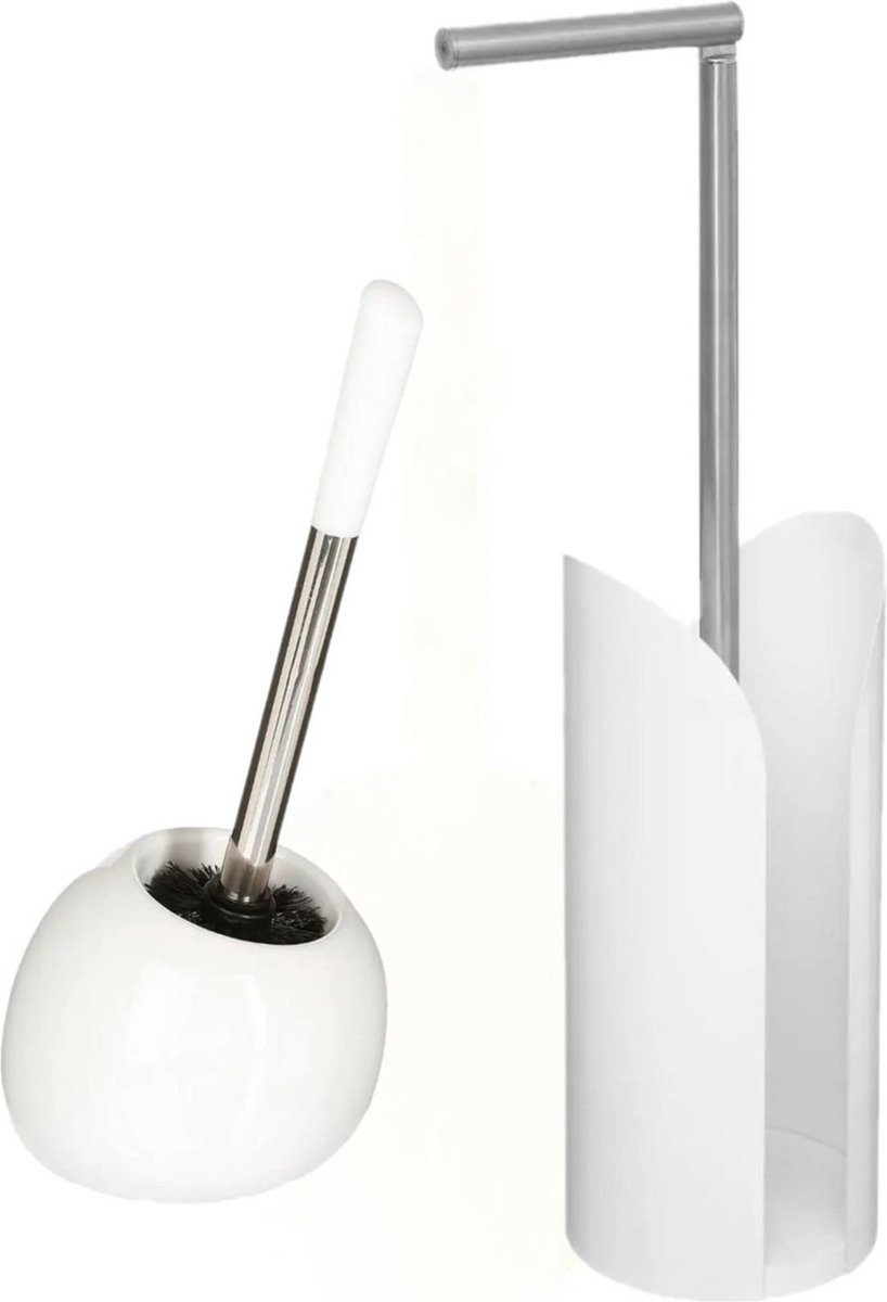 5Five - WC-borstel/toiletborstel met toiletrolhouder set in het wit ...