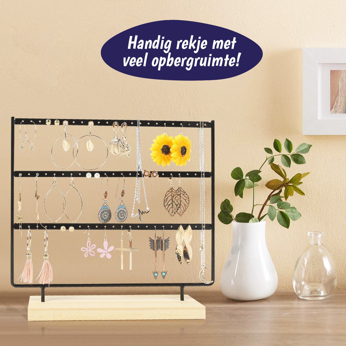 Oorbellenrekje - 3 Niveaus - 69 Gaatjes - Sieradenhouder - Sieradenrekje - Sieraden... | bol