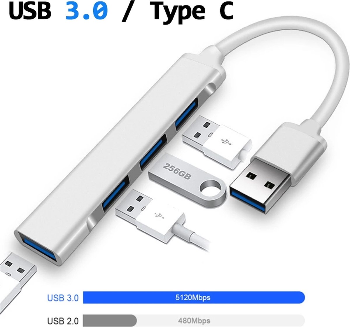 USB 3.0 Hub - USB Splitter - 4 extra USB 3.0 A Poorten - USB Hub ...