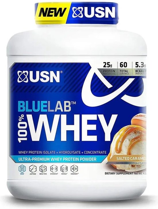 USN Blue Lab Whey (2000g) Caramel Popcorn - Eiwitten - Wei-eiwit Mix | bol