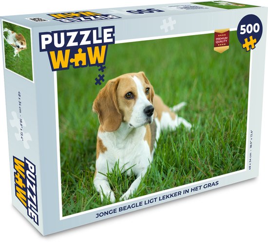 Puzzel Jonge Beagle ligt lekker in het gras - Legpuzzel - Puzzel 500 ...