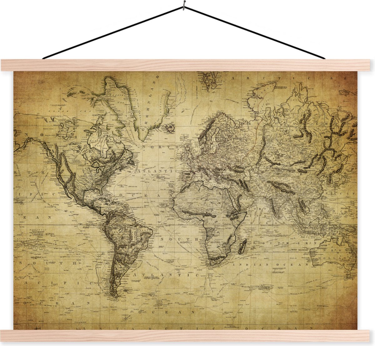Schoolplaat - Textielposter - Wereldkaart - Vintage - Antiek - Bruin - Papier - 120x90... | bol.com