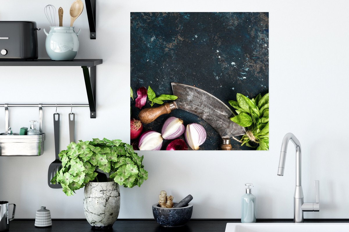 Poster Groente - Kruiden - Wiegemes - Ui - Specerijen - Rustiek - 50x50 ...