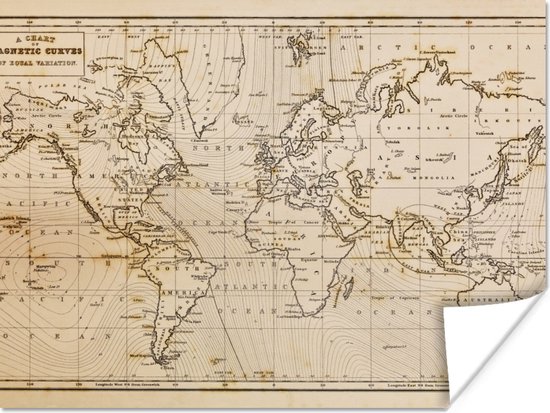 Wereldkaarten - Wereldkaart - Vintage - Bruin - Educatief - 80x60 cm | bol
