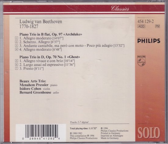 Trios: Archduke, Ghost - Ludwig van Beethoven - Beaux Arts Trios, Beaux Arts Trio | Muziek | bol