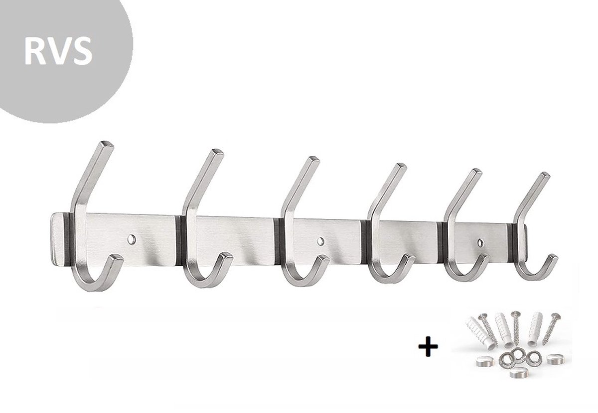 Wandkapstok 12 haken | RVS | 46cm | Inclusief bevestigingsmateriaal ...