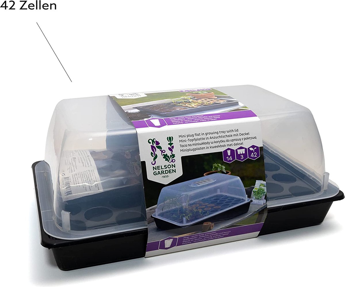 Kweekbak met plastic bak en deksel - 42 cellen - zwart - plantenbak ...