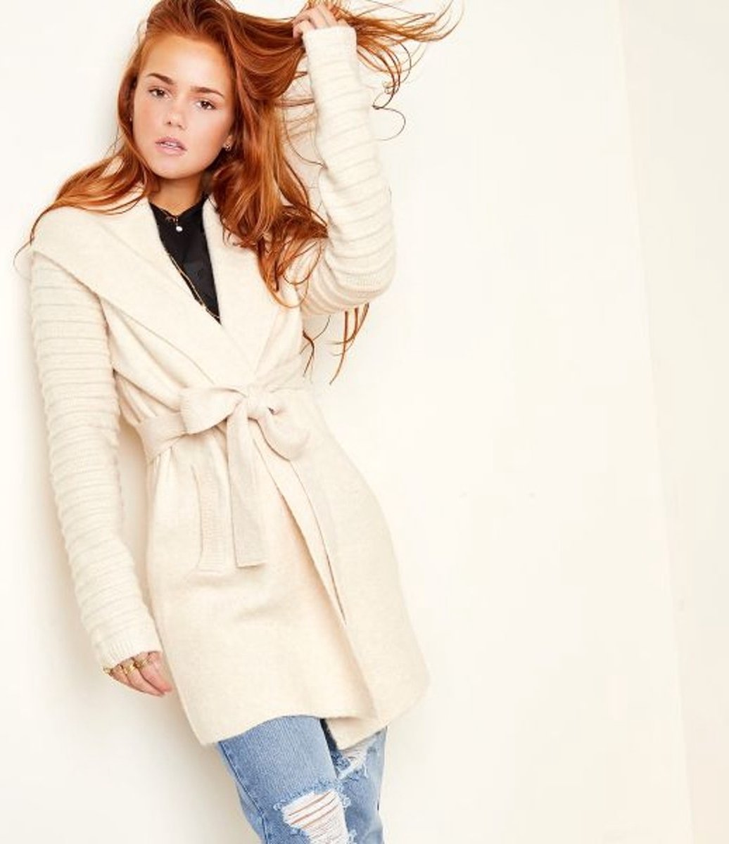 Beige Lang Vest - Maat SM - Dikke Dames Vesten met Ceintuur - Beige ...