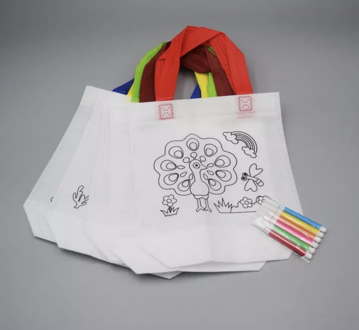 Inkleurbare tas - Set van 3 - Inclusief pak met 6 Kleuren stiften ...