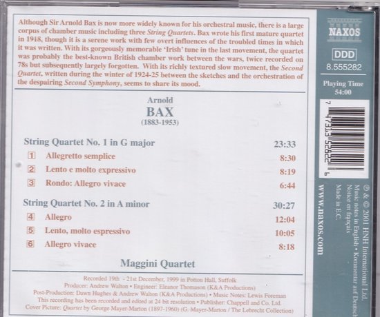 String Quartets Nos. 1 and 2 - Arnold Bax - Maggini Quartet, Maggini Quartet | Muziek | bol