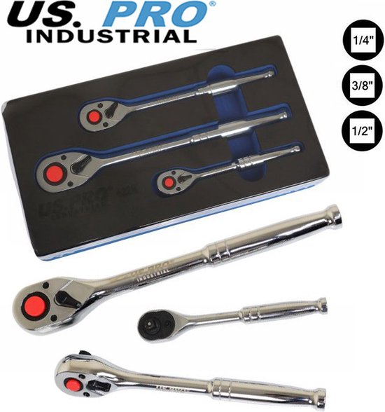 Professionele 90 tands ratel set in foam inlay 1/4" - 3/8" en 1/2" | bol
