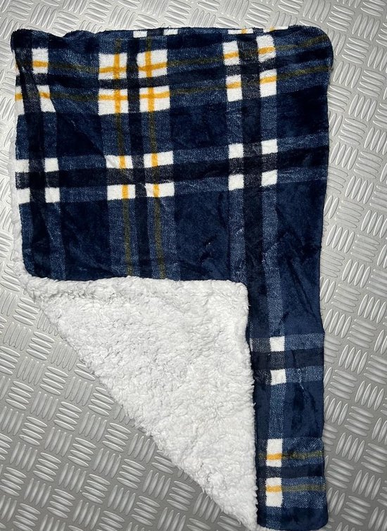 Super zacht teddy fleece dekbedovertrek check - blauw - 200x200 + 2st ...