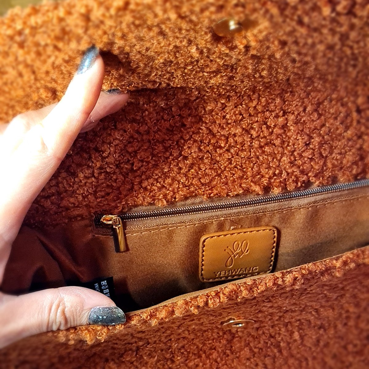 Yehwang - handtas teddy terra cotta - handtas - teddy stof | bol.com