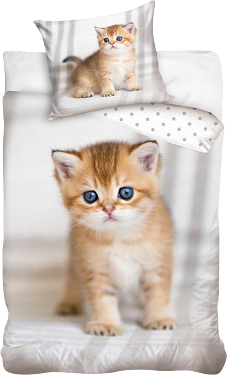 Dekbedovertrek Kitten- Poesje- 1 persoons 140x200- Katoen- dekbed kat ...