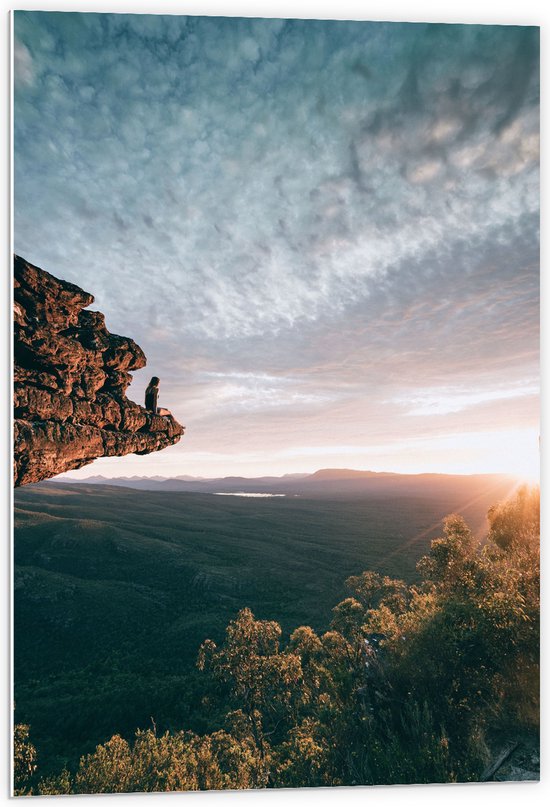WallClassics - PVC Schuimplaat - Grote Rots hangend over Landschap ...