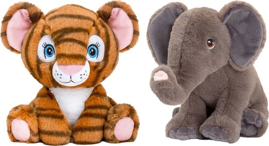 Keel Toys - Pluche knuffel dieren vriendjes set tijger en olifant 25 cm ...