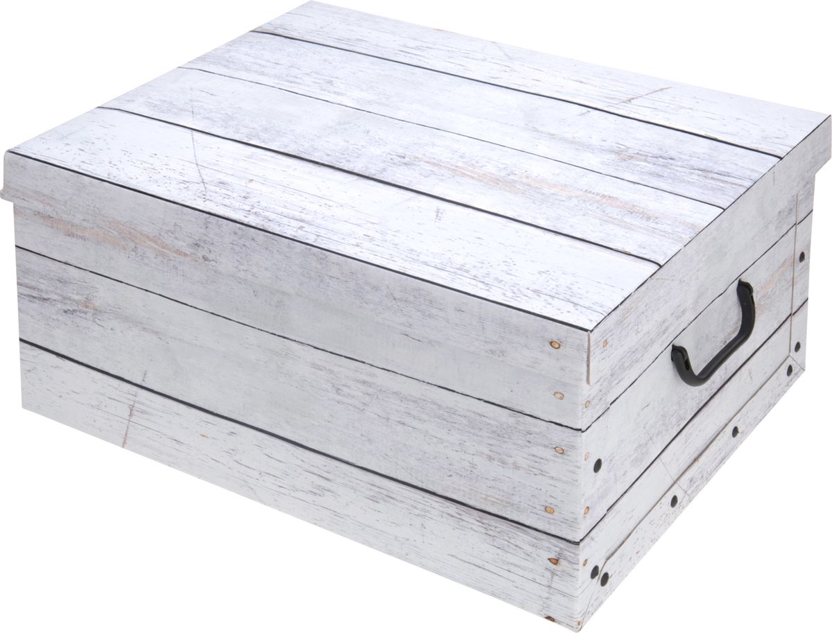 Opbergdoos/opberg box van karton met hout print wit 37 x 30 x 16 cm ...