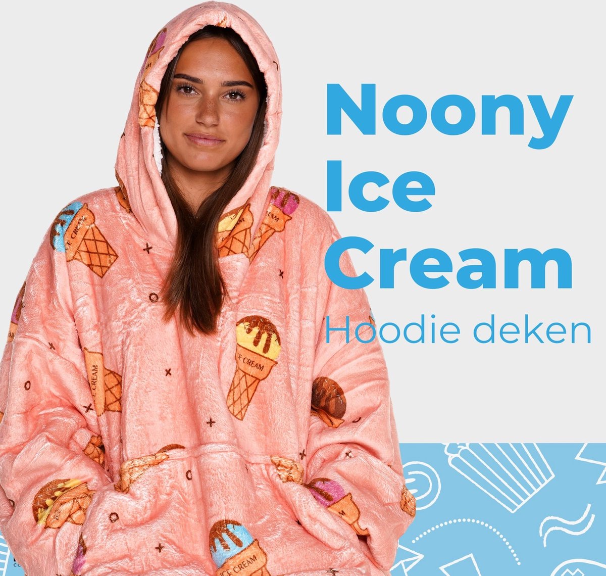 Noony Ice Cream oversized hoodie deken - plaids met mouwen - fleece ...
