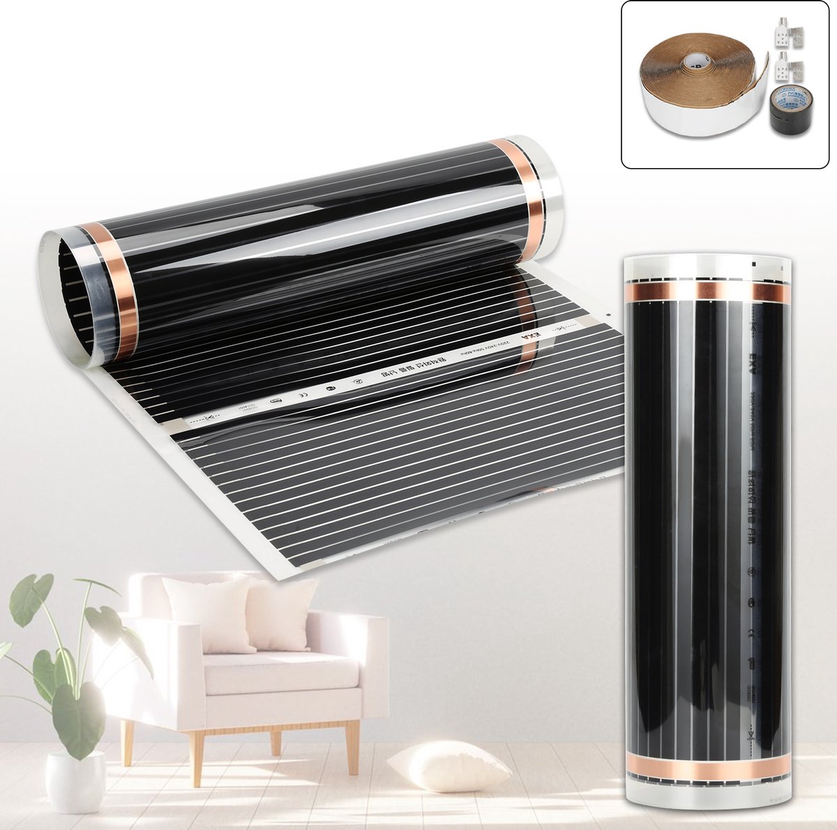 Infrarood verwarmingsfolie elektrische vloerverwarming 50 cm set 220 W ...