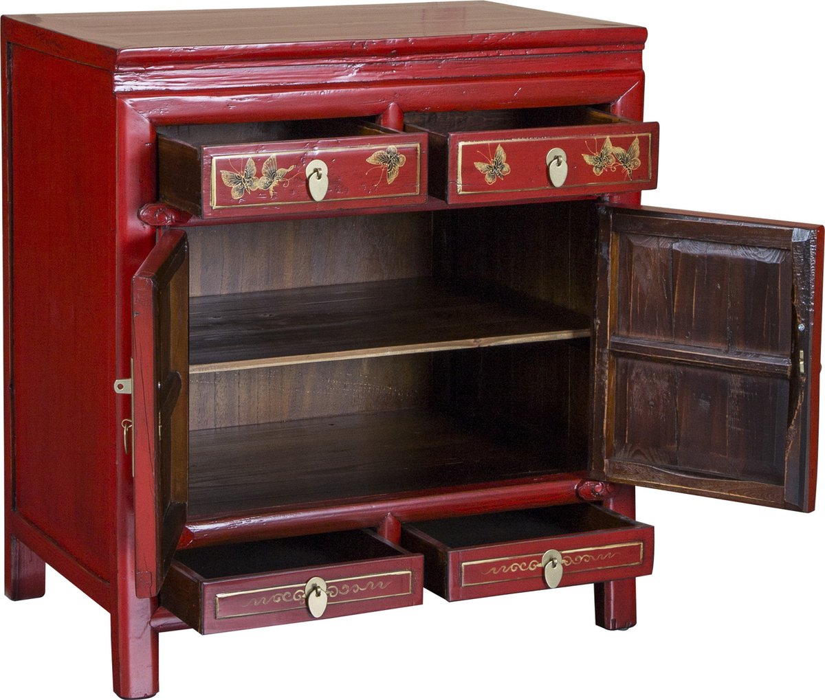 Fine Asianliving Antieke Chinese Kast Rood Vlinders Handgeschilderd ...