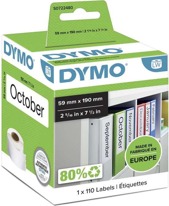 DYMO originele LabelWriter labels voor ordners | 59 mm x 190 mm ...