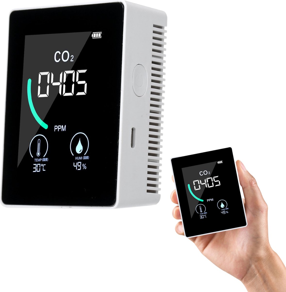 Currero Luchtkwaliteitsmeter - CO2 Meter - CO2 Melder - Hygrometer Voor ...