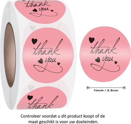 Rol met 500 kleurrijke Thank You stickers roze - 2.5 cm diameter - Dankje - Bedankt -... | bol.com
