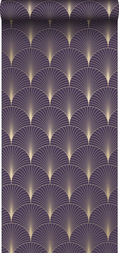ESTAhome behang art deco motief donker paars en goud - 53 cm x 10.05 m ...
