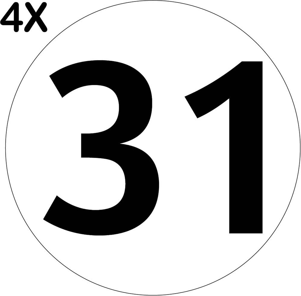 Containerstickers Huisnummer "31" - 25x25cm - Wit met Zwarte Cirkel ...