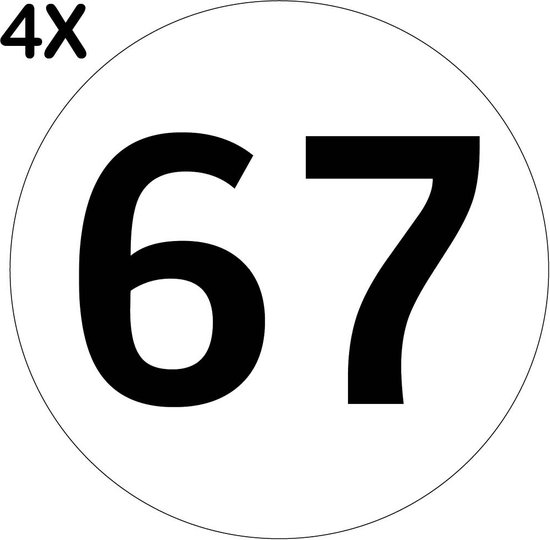 Containerstickers Huisnummer "67" - 25x25cm - Wit met Zwarte Cirkel ...