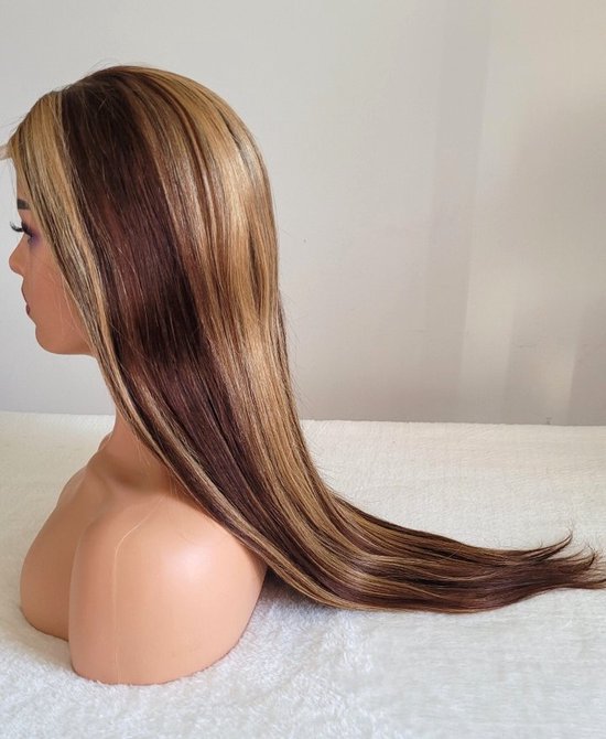 Braziliaanse Remy pruik 22 inch - Highlight steil haren echte ...